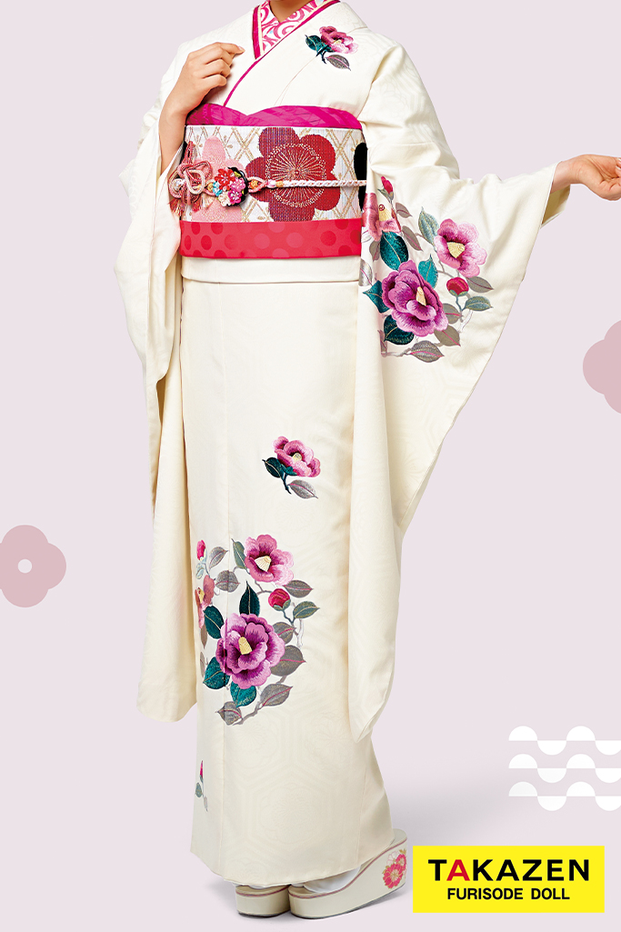 最新作レトロ ベージュ/エンジ 花柄 個性的 アンティーク調 ゴブラン生地 モダン かわいい着こなし 今どき【通販可】24064｜成人式振袖・卒業式袴レンタル・前撮りなら【TAKAZEN】大阪 ...
