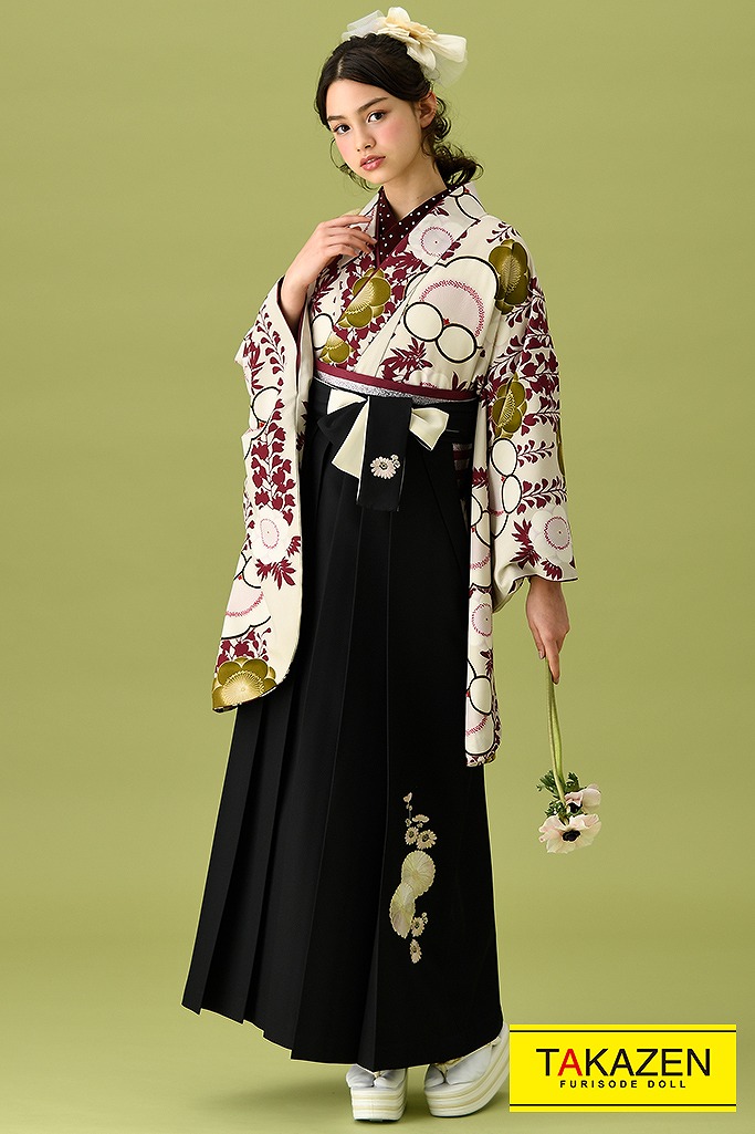 派手目立つ古典(かわいい椿柄) 白/オレンジ/ブルー(水色) K32044【通販可】｜成人式振袖・卒業式袴レンタル・前撮りなら【TAKAZEN】大阪（梅田・心斎橋・堺）兵庫（神戸三宮）奈良の店舗へ