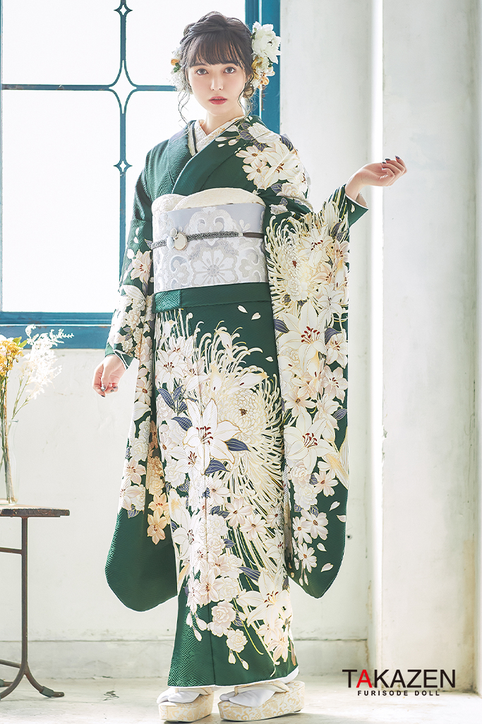 正統派古典 茶色/金/ゴールド 毬柄 高級 上品 大人っぽい 華やか 一点もの【通販可】22019｜成人式振袖・卒業式袴レンタル・前撮りなら【TAKAZEN】大阪（梅田・心斎橋・堺）兵庫（神戸 ...