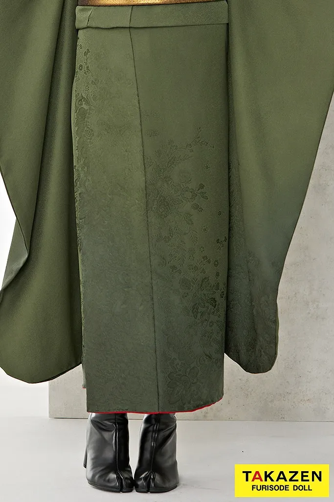ヴィンテージスタイル 緑/グリーン 無地 シック かっこいい 粋振袖 レトロ ブーツコーデ 弓ライカ【通販可】24036｜成人式振袖・卒業式袴レンタル・前撮りなら【TAKAZEN】大阪（梅田 ...