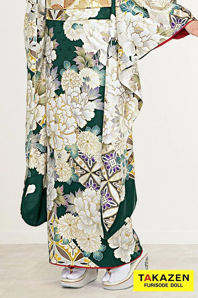 最新作正統派古典 グリーン/白 牡丹柄/和柄 豪華 伝統的な 大人っぽい【通販可】24053｜成人式振袖・卒業式袴レンタル・前撮りなら【TAKAZEN】大阪（梅田・心斎橋・堺）兵庫（神戸三宮 ...