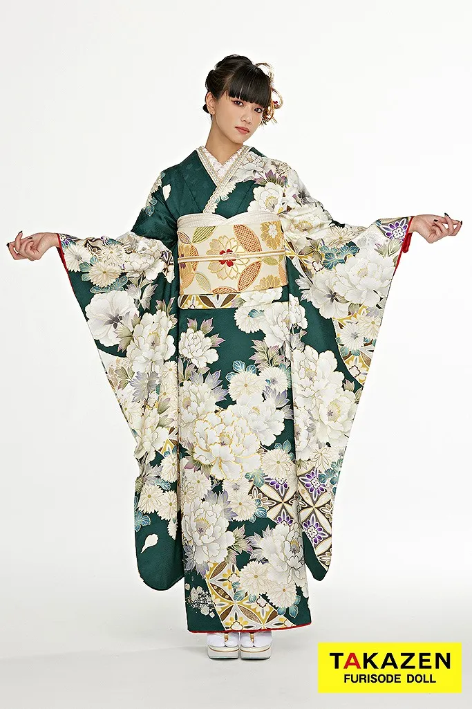 最新作正統派古典 グリーン/白 牡丹柄/和柄 豪華 伝統的な 大人っぽい【通販可】24053｜成人式振袖・卒業式袴レンタル・前撮りなら【TAKAZEN】大阪（梅田・心斎橋・堺）兵庫（神戸三宮 ...